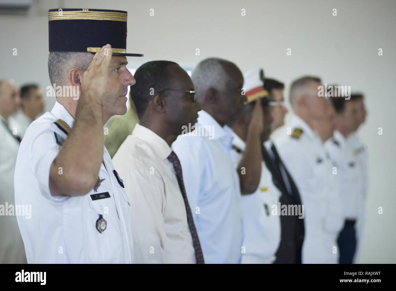 Naval guests from U.S. and African partner nations render honors during ...