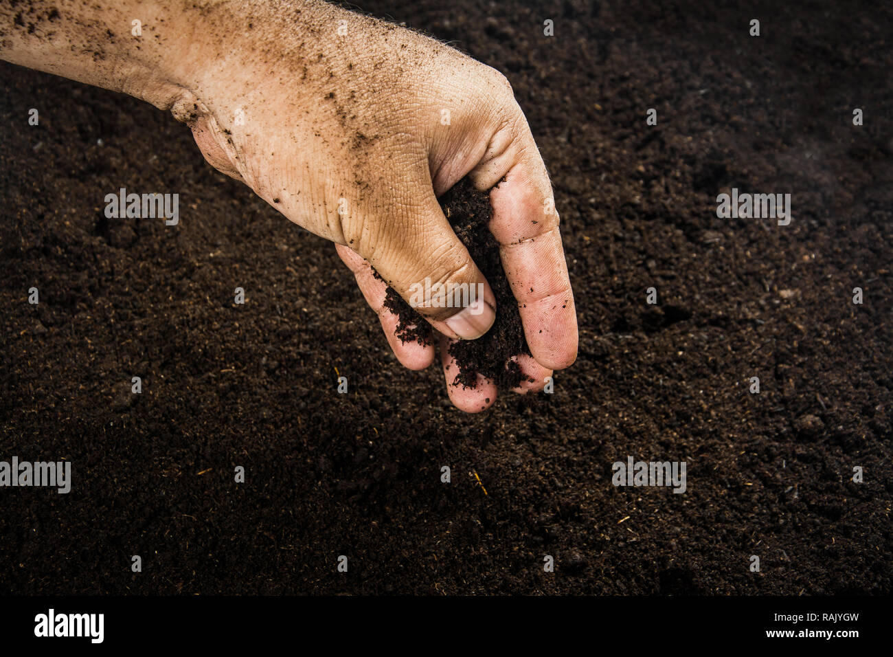 Hands dirty with clay , soil background Stock Photo - Alamy