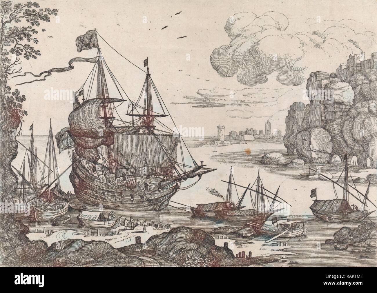 Ships in a harbor, Willem van Nieulandt (II), Antoine Bonenfant, 1594 ...