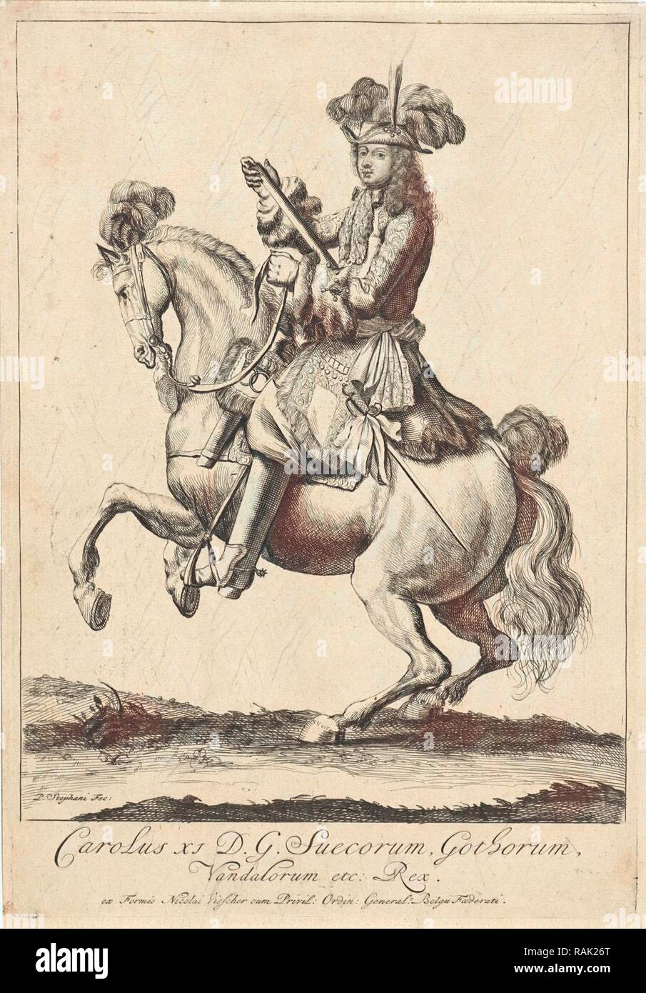 Equestrian Portrait of King Charles XI of Sweden, print maker: Pieter ...
