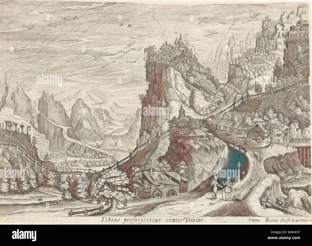Landscape with Tobias and Raphael angel on the way, print maker: Johan ...