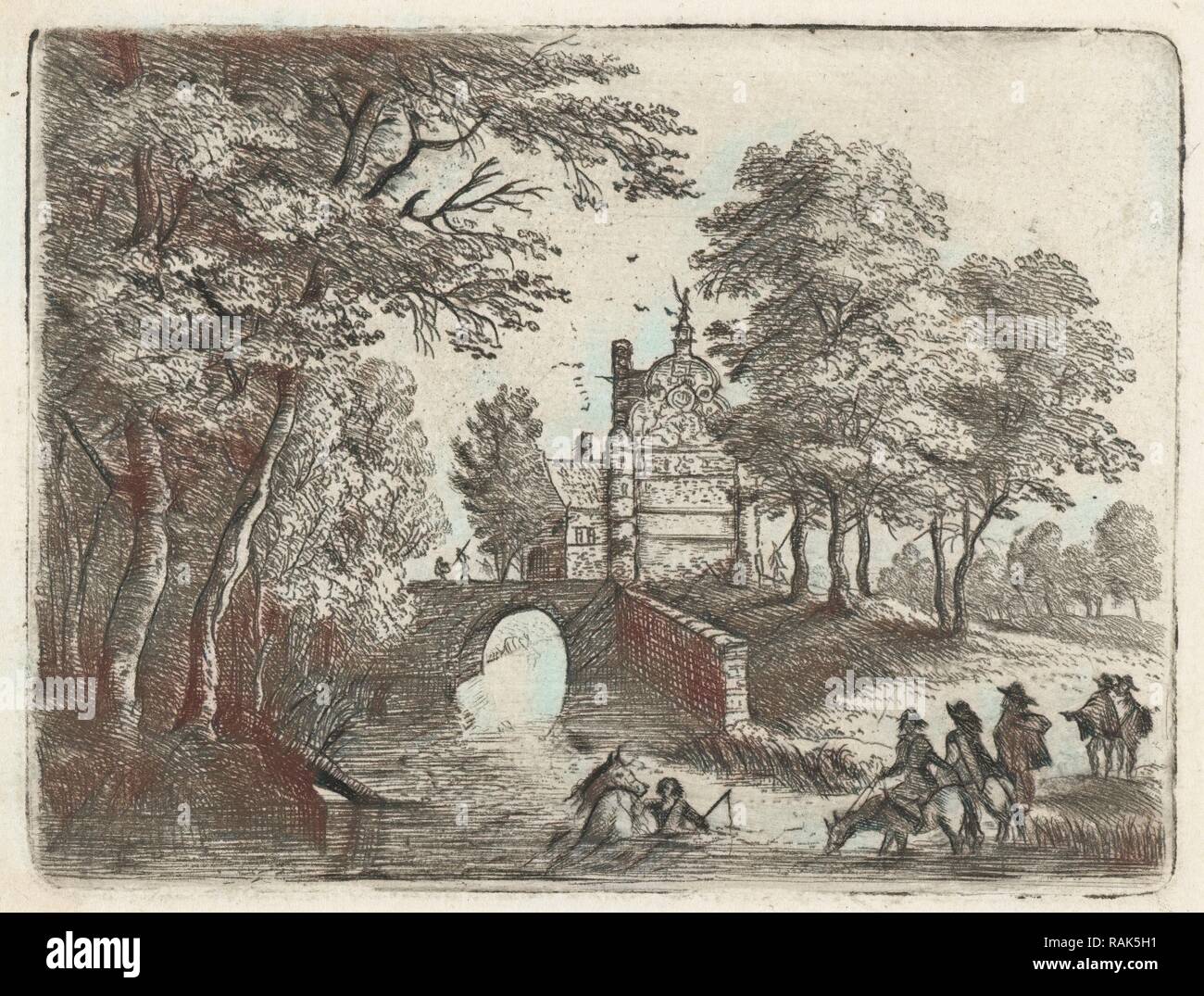 Landscape with a river, a bridge and horsemen, Lucas van Uden, 1605 ...