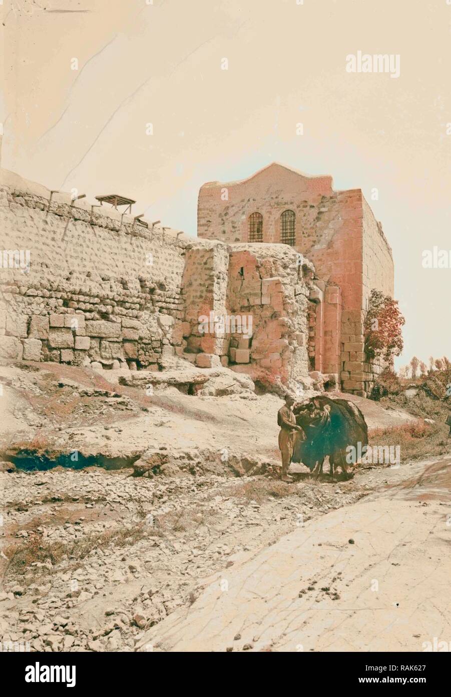 Damascus Esh-Sham, Wall where St. Paul was let down in a basket 1900 ...