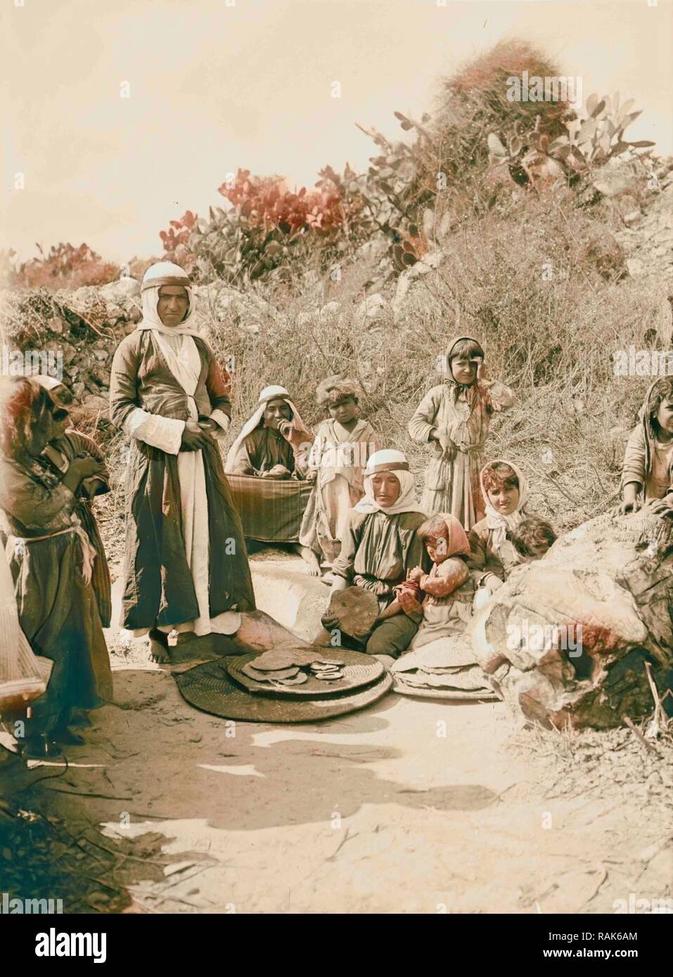 Druze women baking bread 1900 Israel, Along the sea coast. Reimagined ...