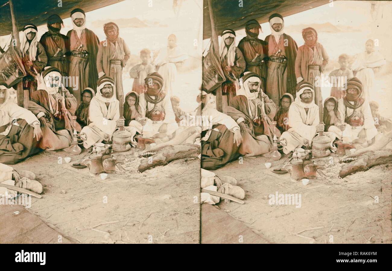 Bedouins preparing coffee in their tent 1900, The Bedouin are a ...