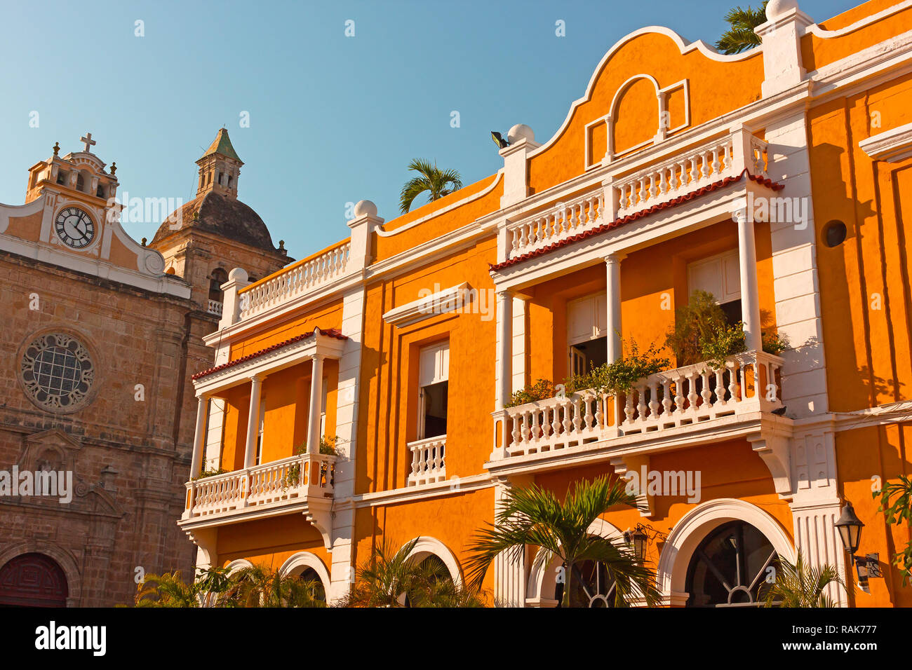City architecture of Cartagena de Indias, Colombia. Traditional ...