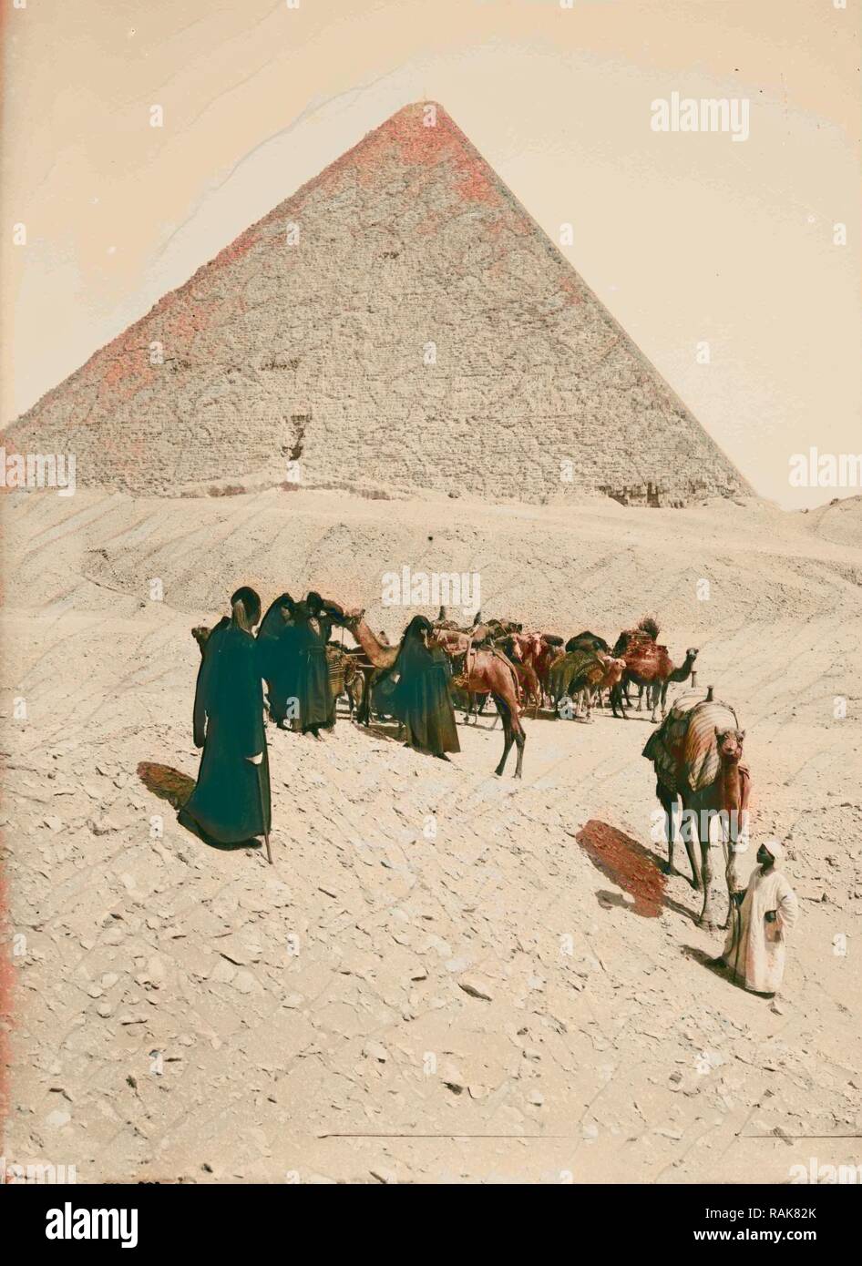 Egyptian views The pyramids of Gizeh. Caravan of Bedouins at the ...