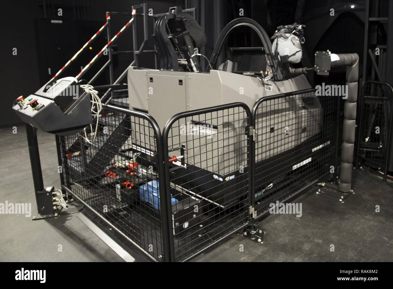 An F-35 flight simulator sits dormant during a media event at Marine ...
