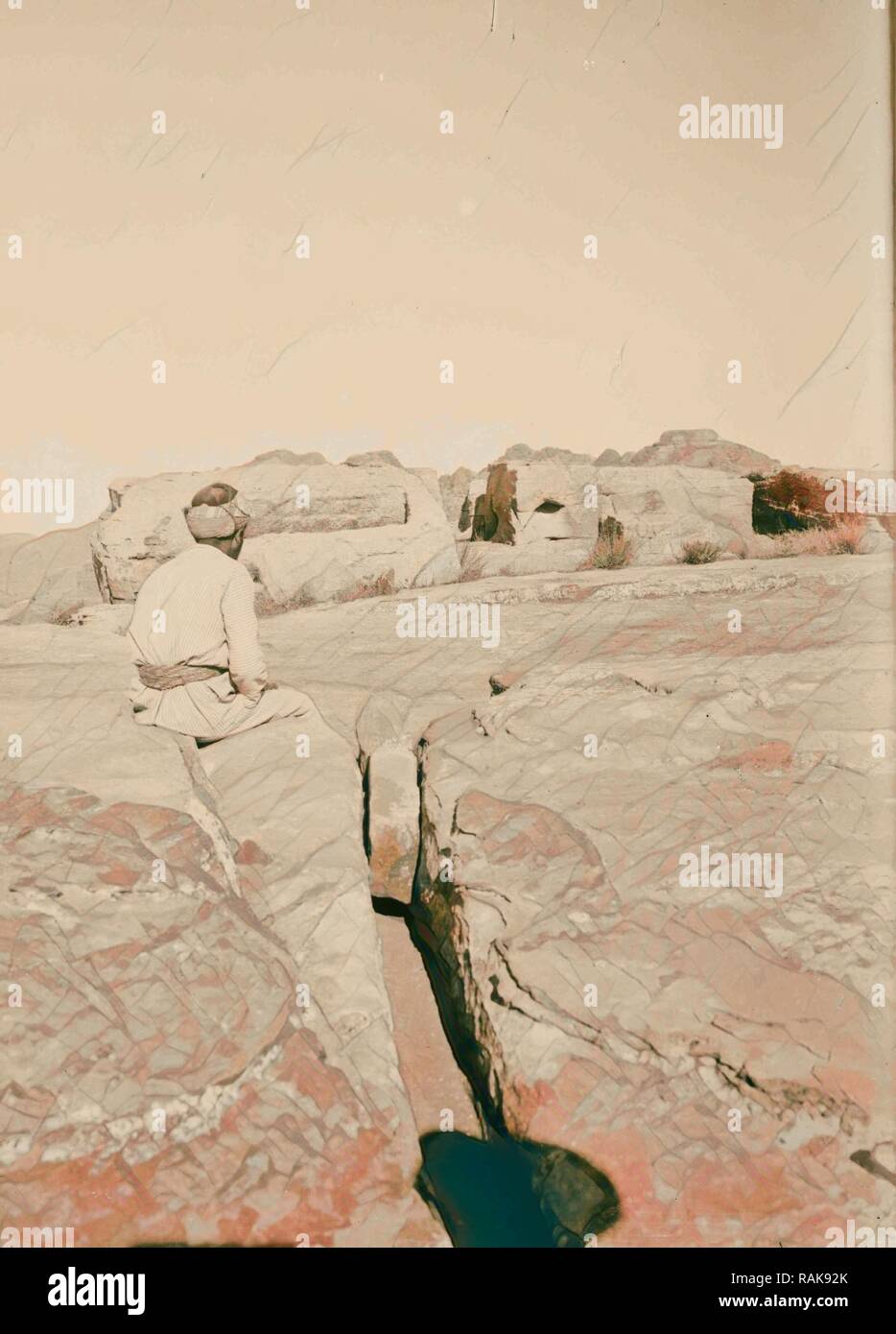 Petra in Transjordan, Side view of altars for sacrificing 1900, Jordan ...