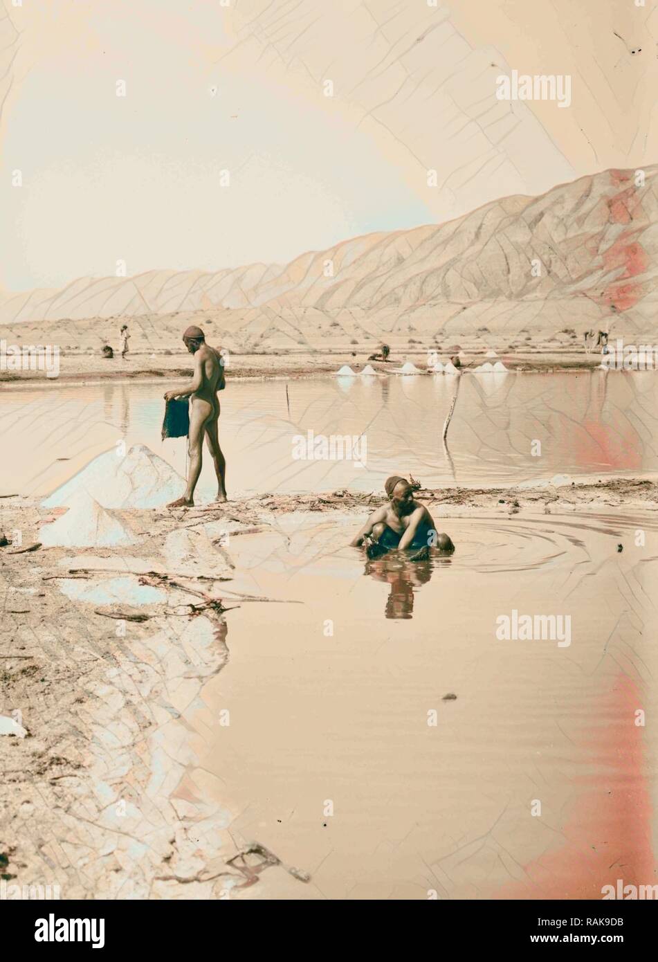 Around the Dead Sea Collecting salt from lagoon 1900, The Dead Sea ...
