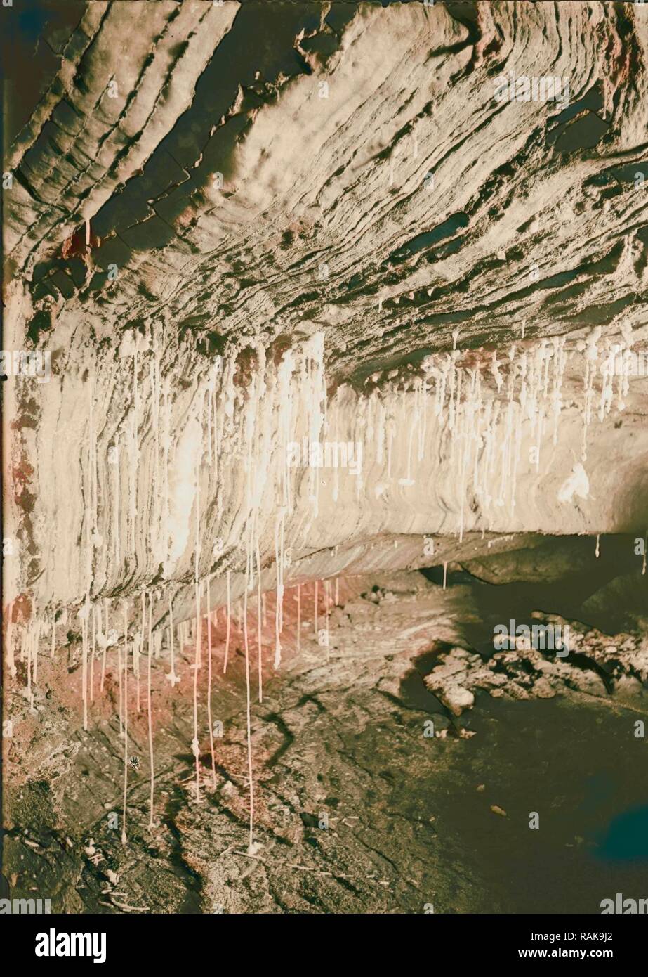 Around the Dead Sea Salt stalactites in the cave, Jebel Usdum 1900, The ...
