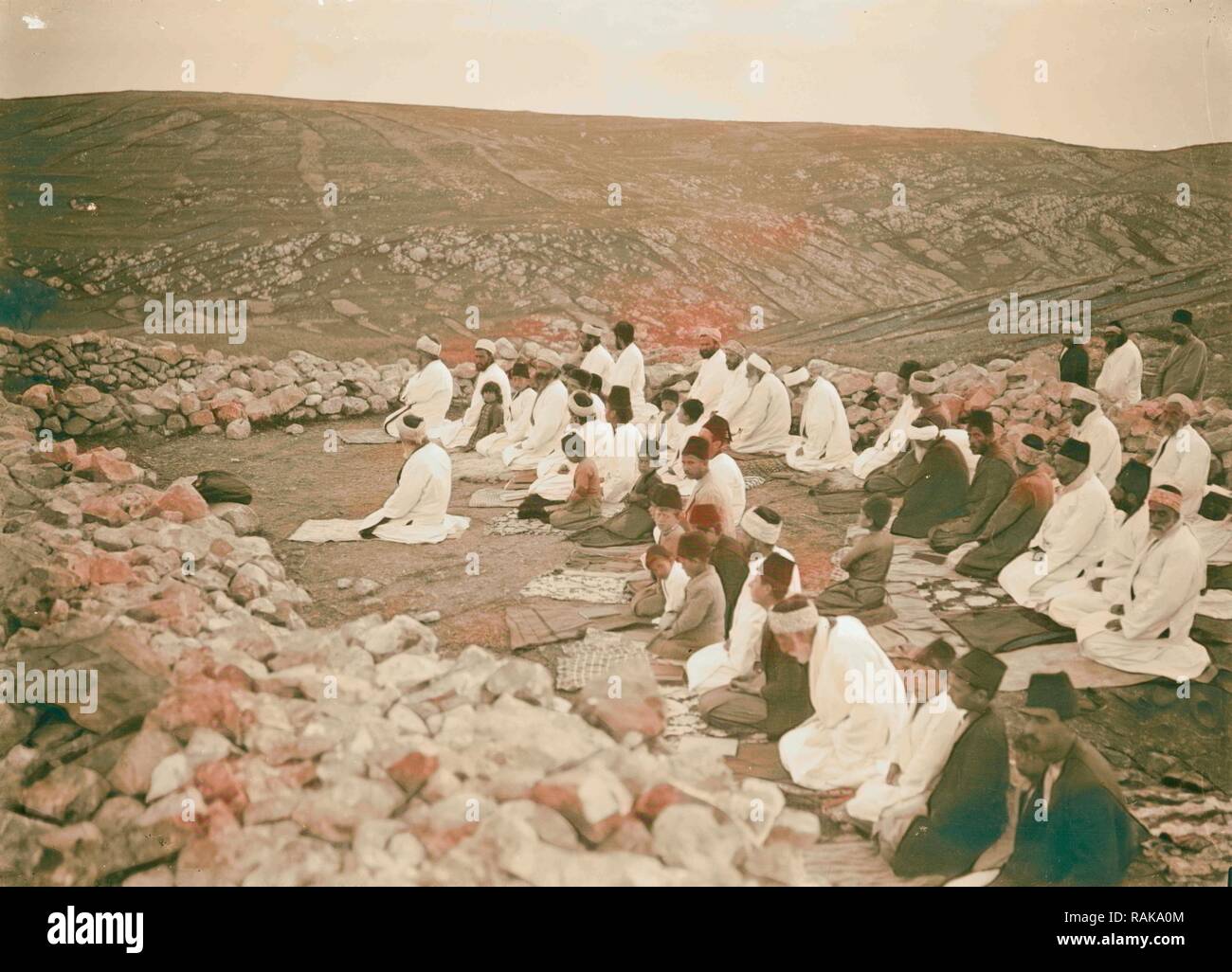 The Samaritan Passover on Mt. Gerizim Praying on knees 1900, West Bank ...