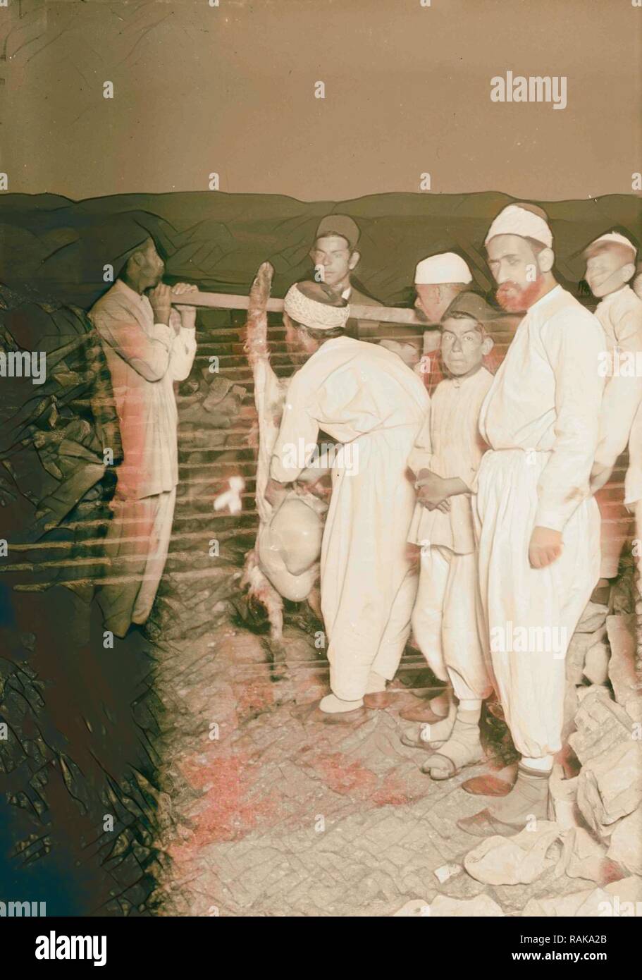 The Samaritan Passover on Mt. Gerizim Preparing the carcass 1900, West ...