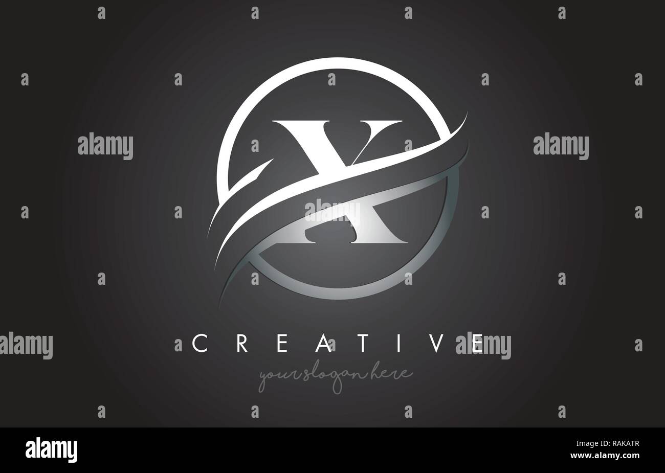 X Letter Icon Logo Design with Circle Steel Swoosh Border and Metal ...