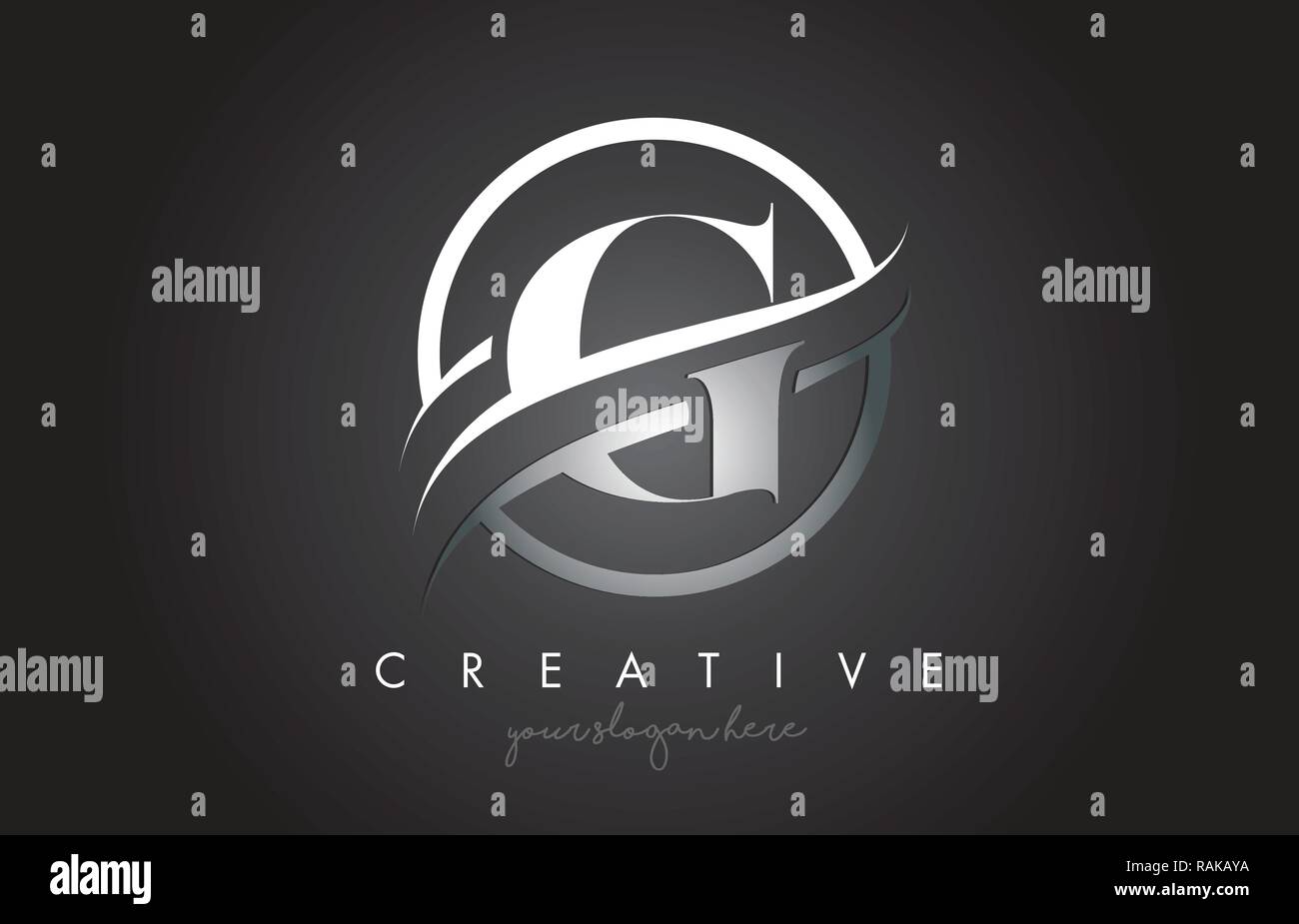 G Letter Icon Logo Design with Circle Steel Swoosh Border and Metal ...