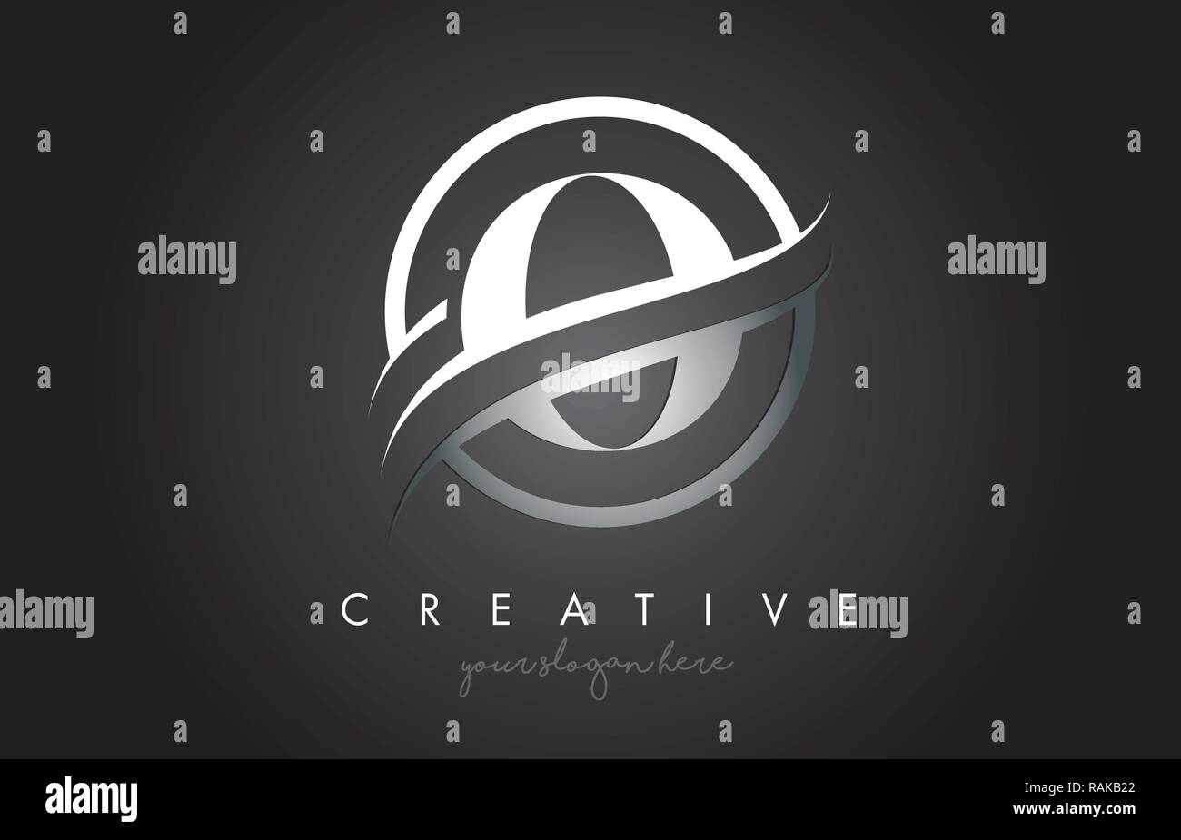 O Letter Icon Logo Design with Circle Steel Swoosh Border and Metal ...