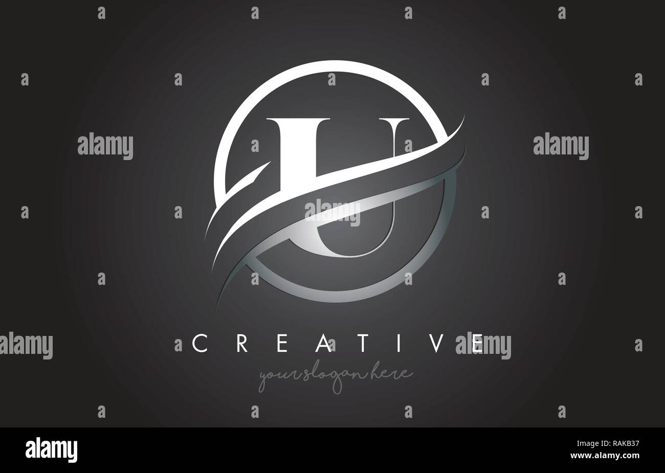 U Letter Icon Logo Design with Circle Steel Swoosh Border and Metal ...