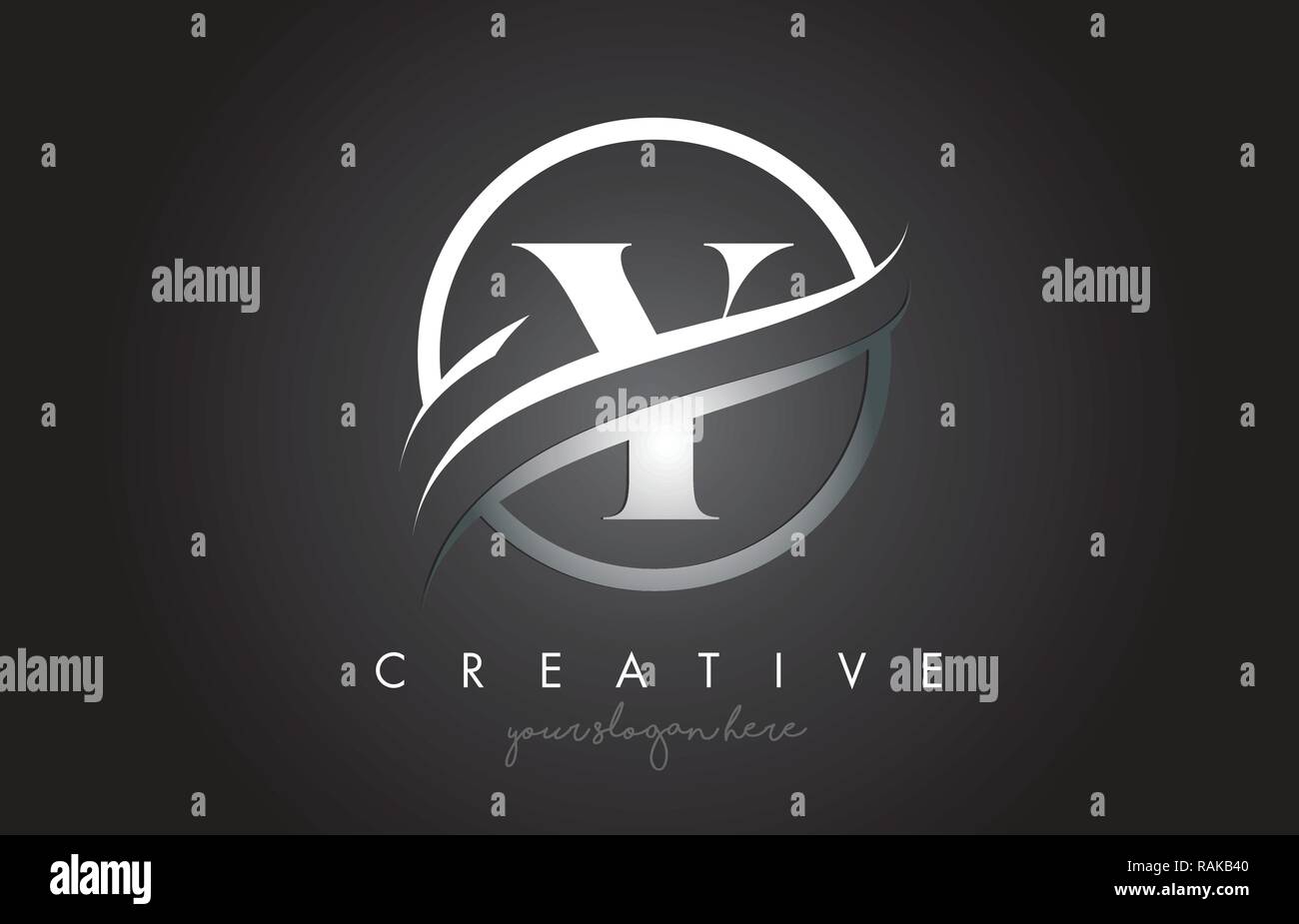 Y Letter Icon Logo Design with Circle Steel Swoosh Border and Metal ...