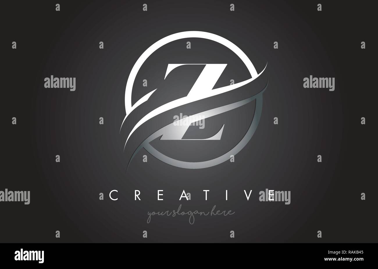 Z Letter Icon Logo Design with Circle Steel Swoosh Border and Metal ...