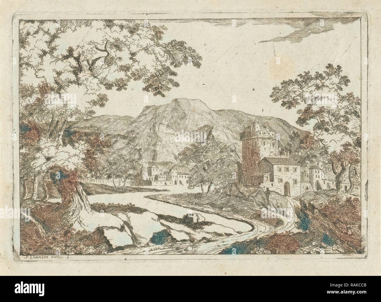 River landscape with houses and towers, Jean Joseph Hanson, 1741 - 1799 ...