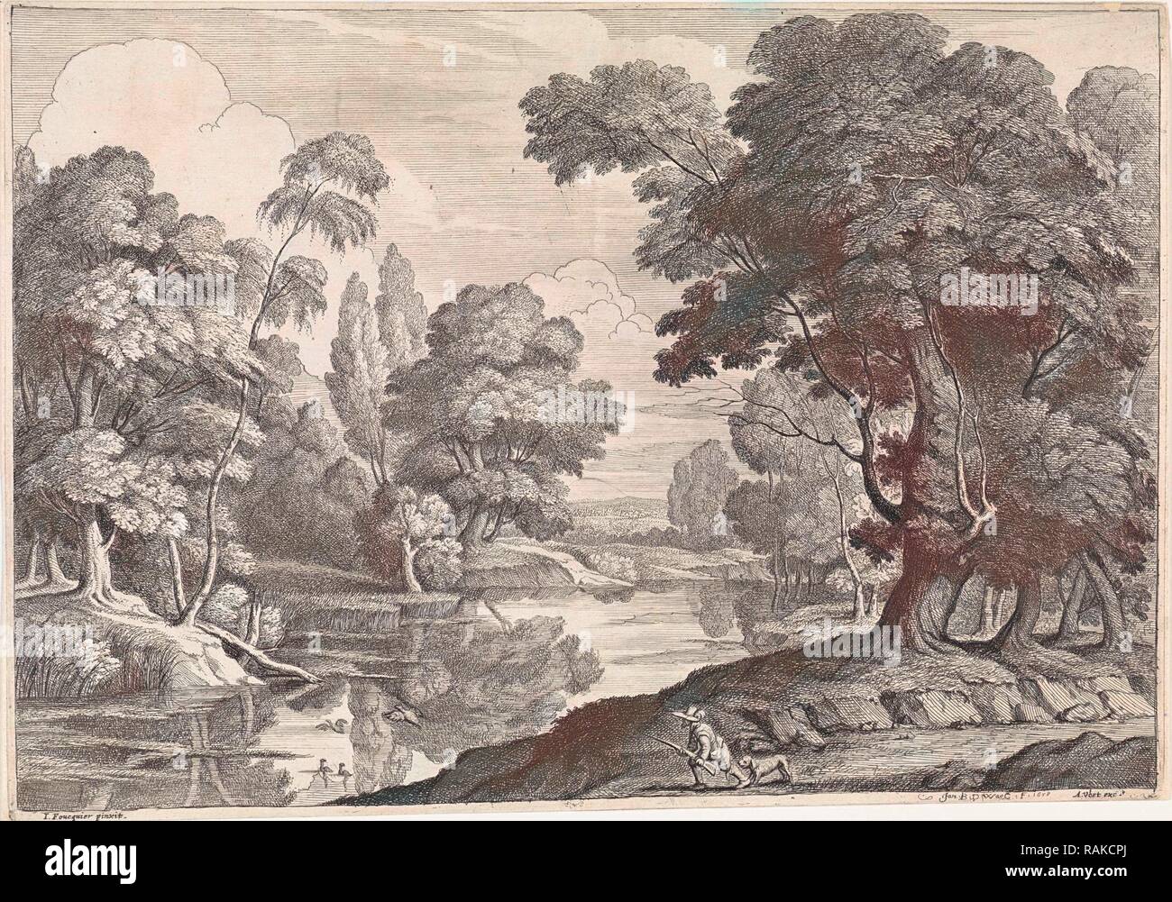 Landscape with hunter who hunts ducks, print maker: Jan Baptist de Wael ...