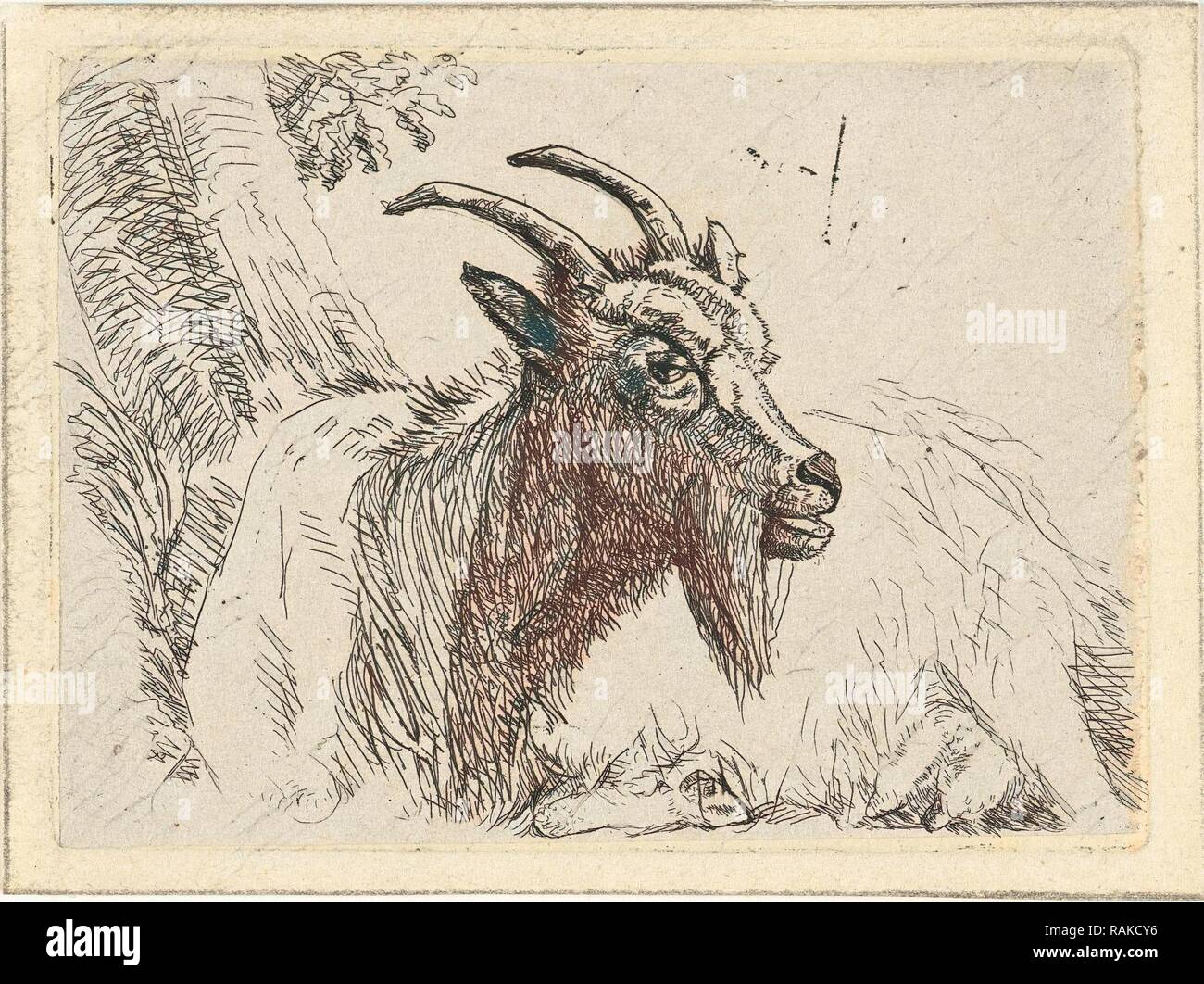 Lying goat, Jan Dasveldt, 1780 - 1855. Reimagined by Gibon. Classic art ...