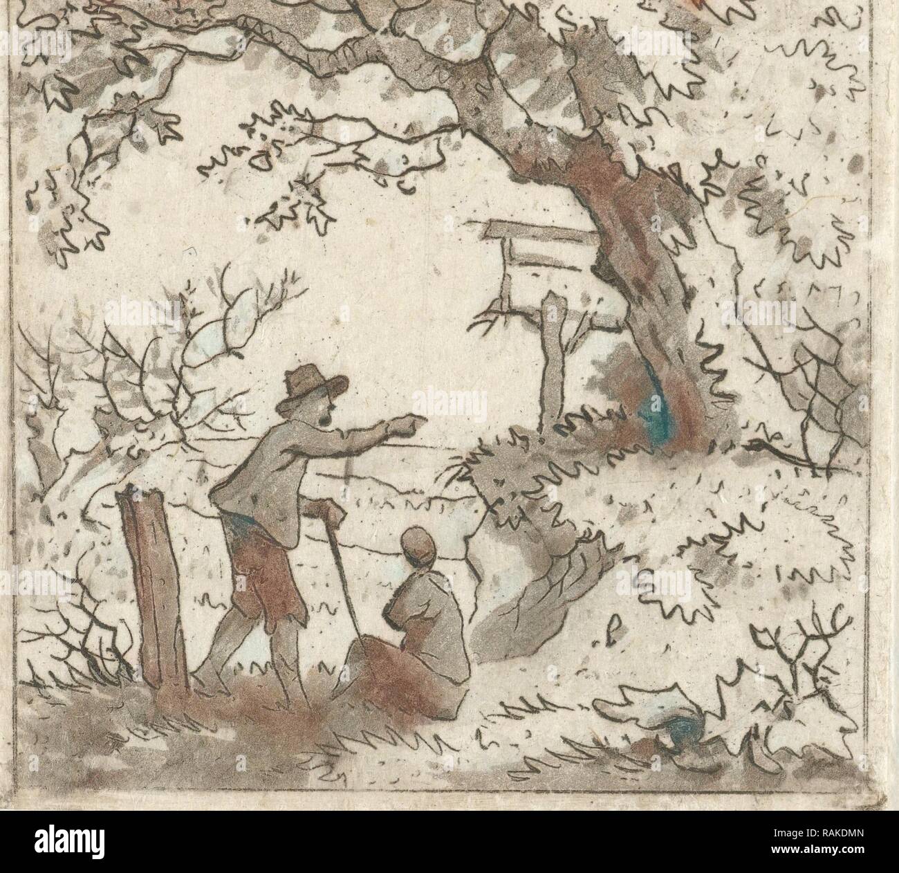 Landscape with two people, Hermanus Fock, 1781 - 1822. Reimagined by ...