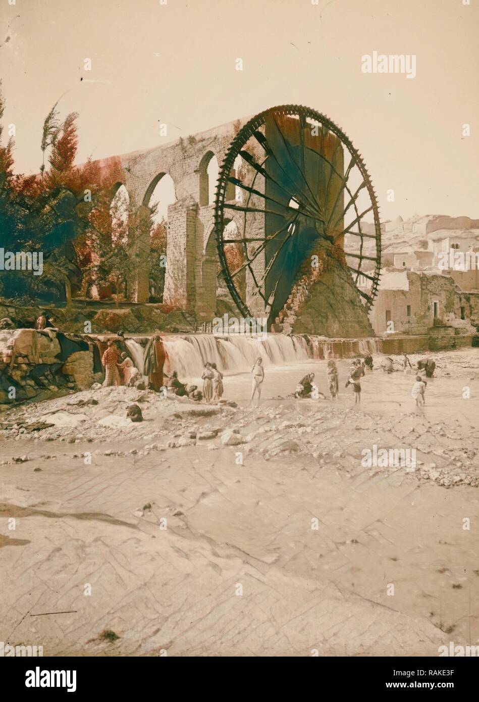 Hama (Hamath) Water-wheel and aqueduct for irrigation 1900, Syria ...
