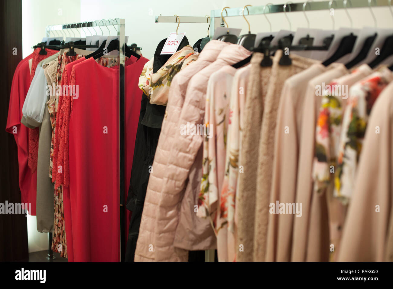 outfits in a women's clothing store in a shopping center Stock Photo ...