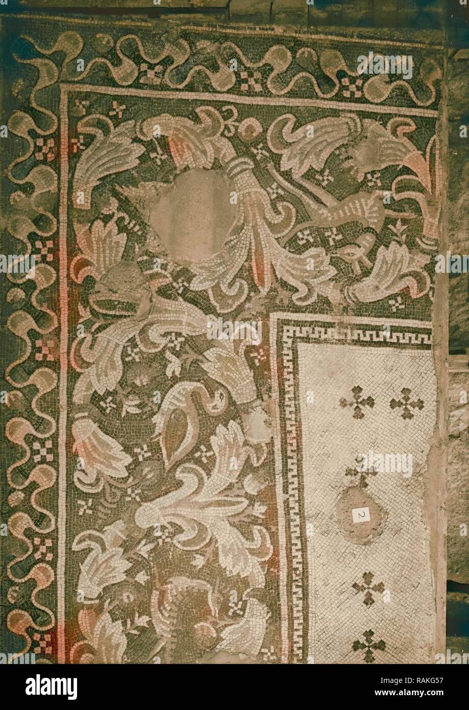 Ruins of Jerash, Gerasa, Jerash mosaic. Section of border-design with ...