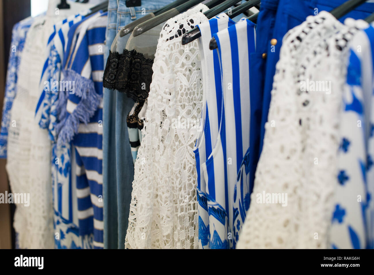 outfits in a women's clothing store in a shopping center Stock Photo ...