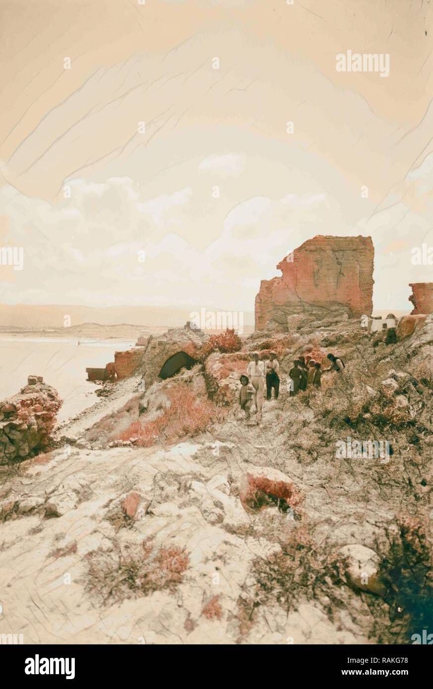 Athlit. Silhouette of Crusader castle. 1920, Israel, ʻAtlit. Reimagined ...