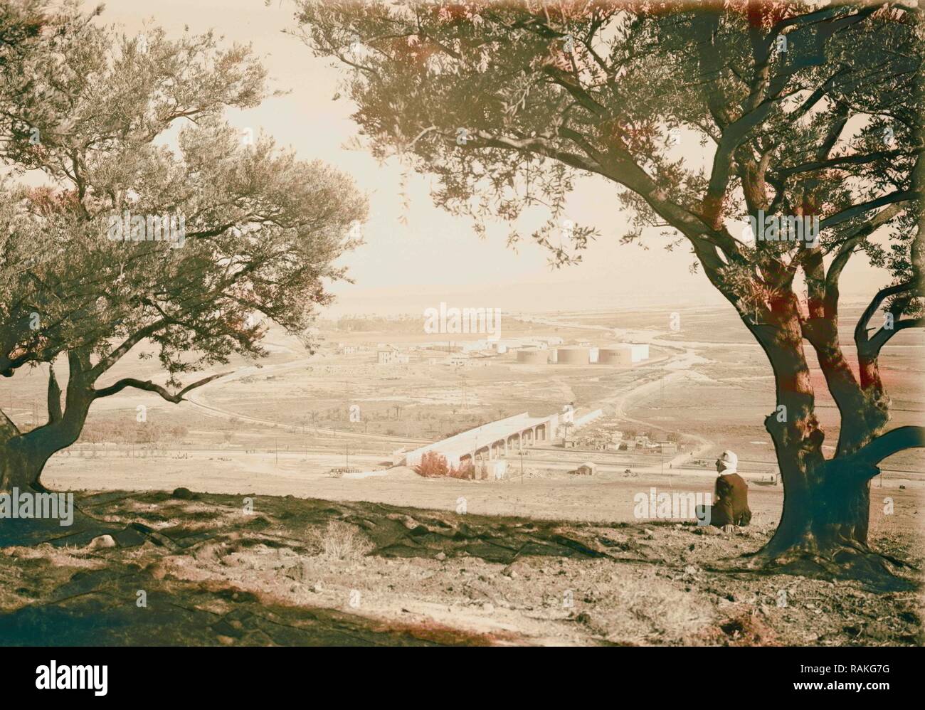Carmel and Haifa. Haifa. Petrol tanks showing concrete viaduct across ...