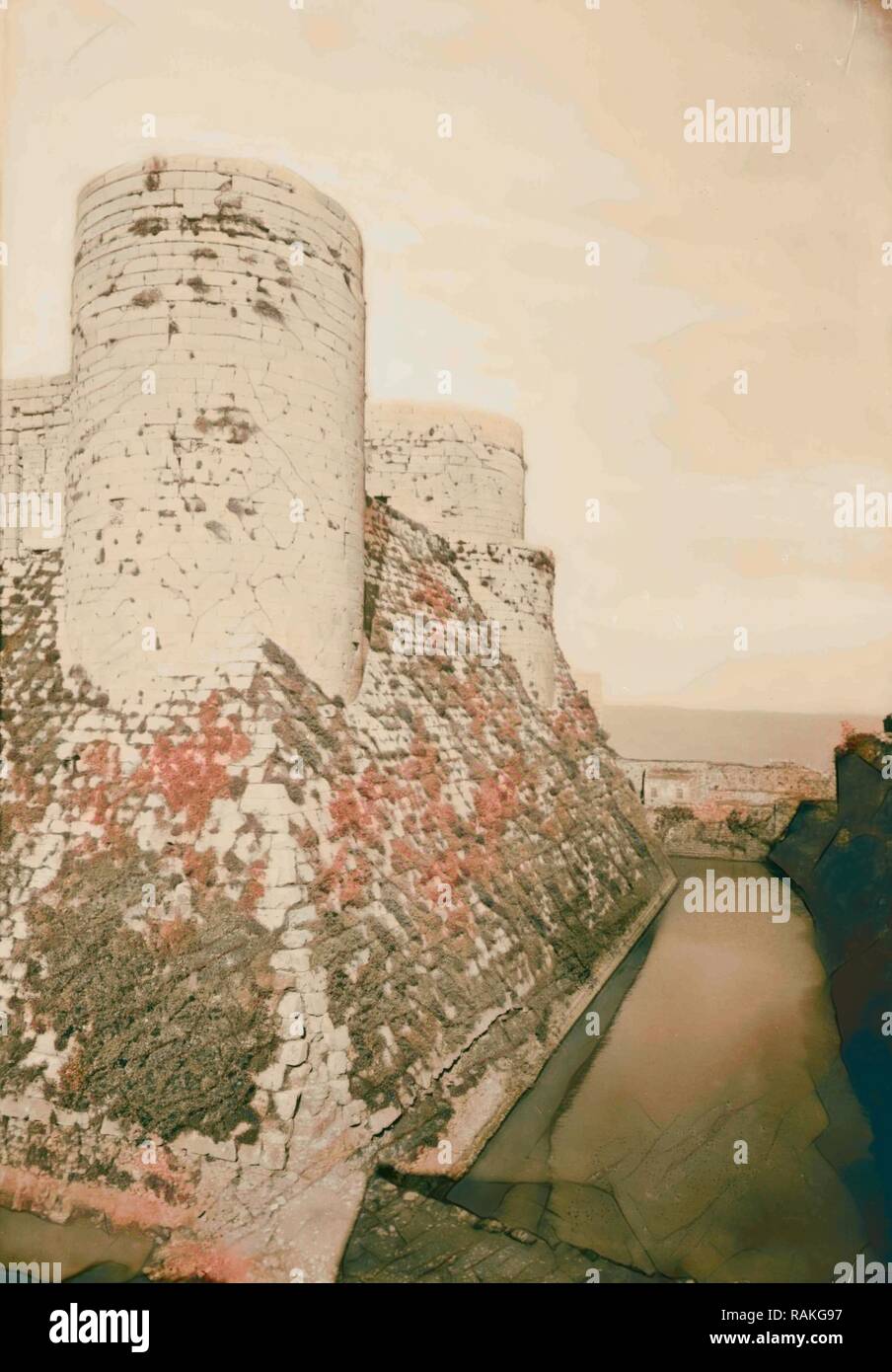 Krak de Chevaliers (Kala't el-Husn). The inner moat flooded. 1920 ...