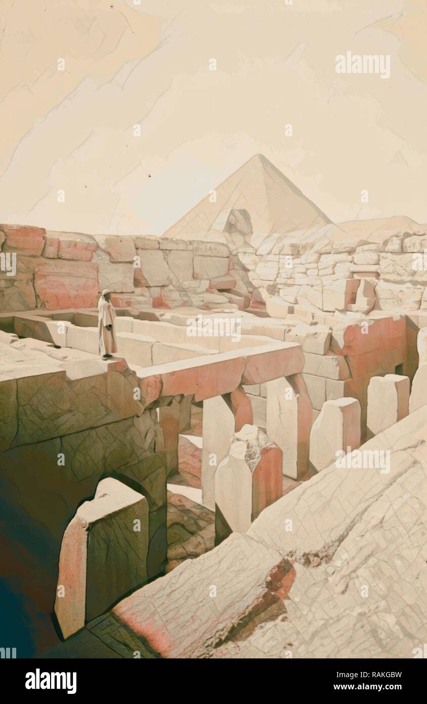 The fourth pyramid of Gizeh. Granite temple of the sphinx near the ...