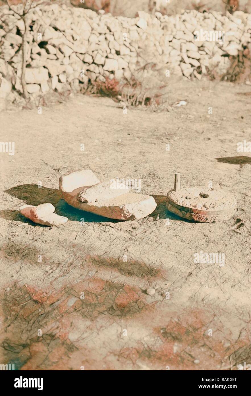 Agriculture, Primitive methods of rubbing and grinding wheat. Three ...