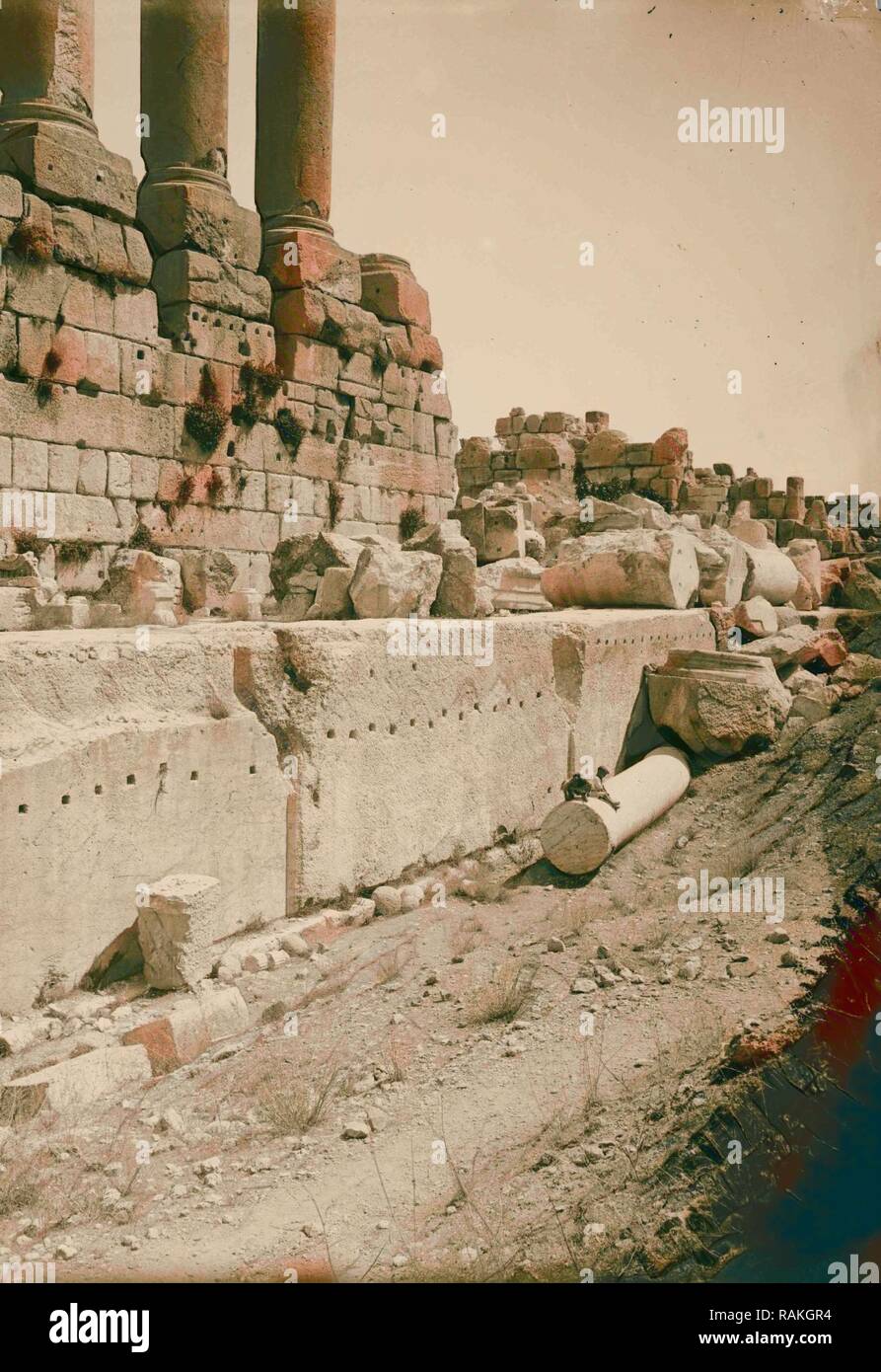 Baalbek. Temple of the sun. Immense stones in foundation of the great ...