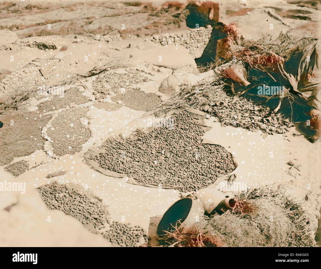 Drying fruit on roof 1900, Middle East, Israel and/or Palestine ...