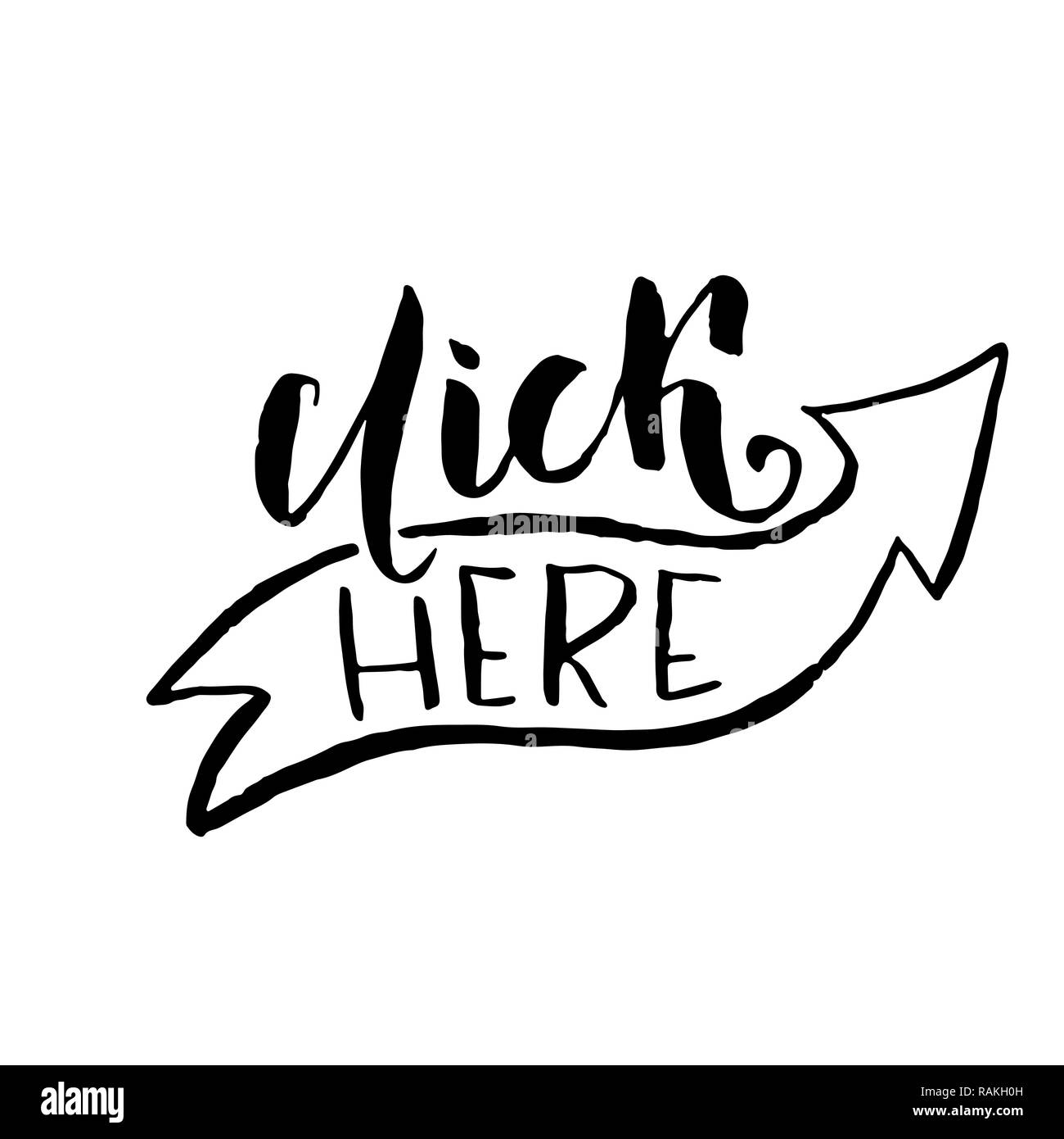 Click here. Modern brush lettering design. Vector calligraphy ...