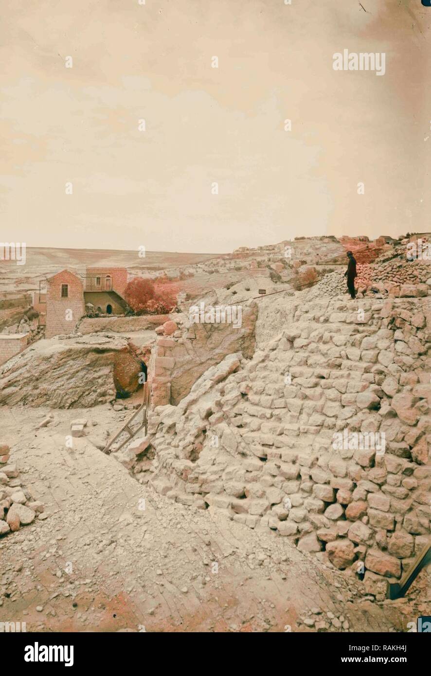 Excavations on Ophel. Tower built by David, 'Millo'? 1900, Jerusalem ...