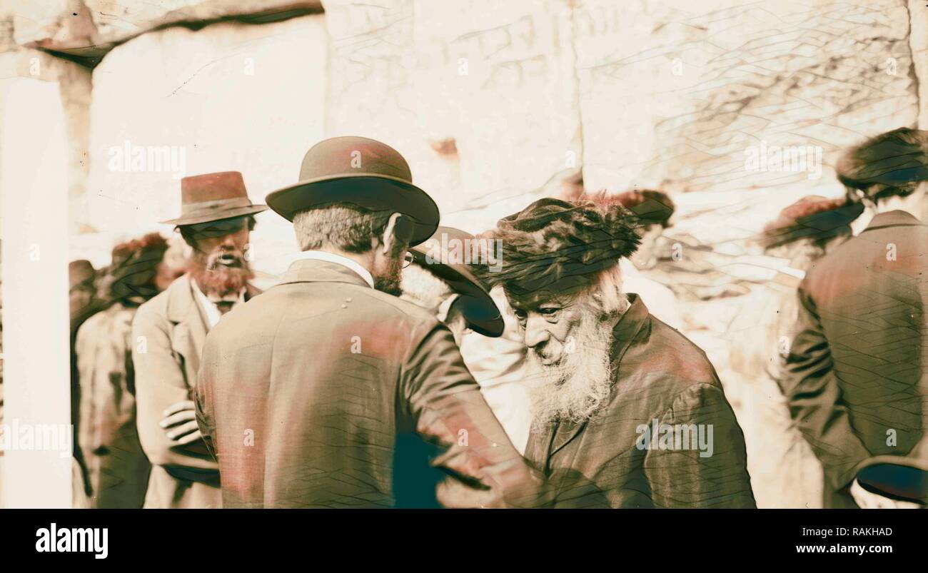 Jewish types at the wailing place 1900, Jerusalem, Israel. Reimagined ...