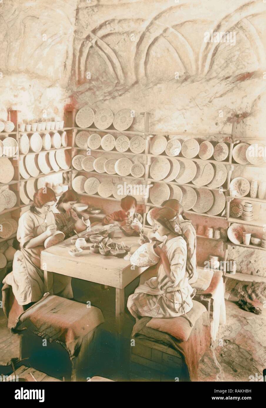 Revival of the famous faience work in Jerusalem Girls decorating vases ...