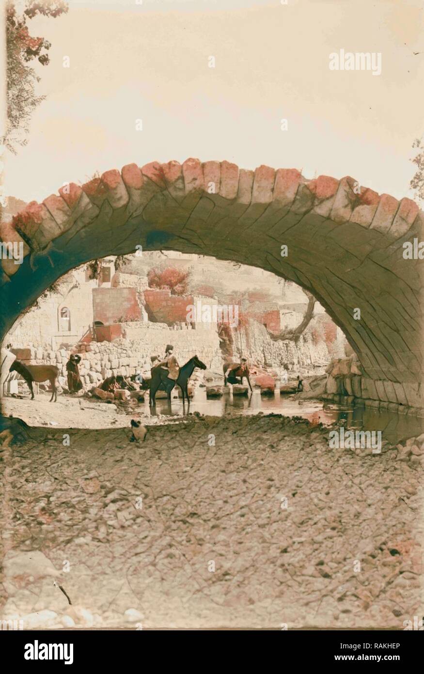 East of the Jordan and Dead Sea. Arch of Roman bridge, Amman 1900 ...