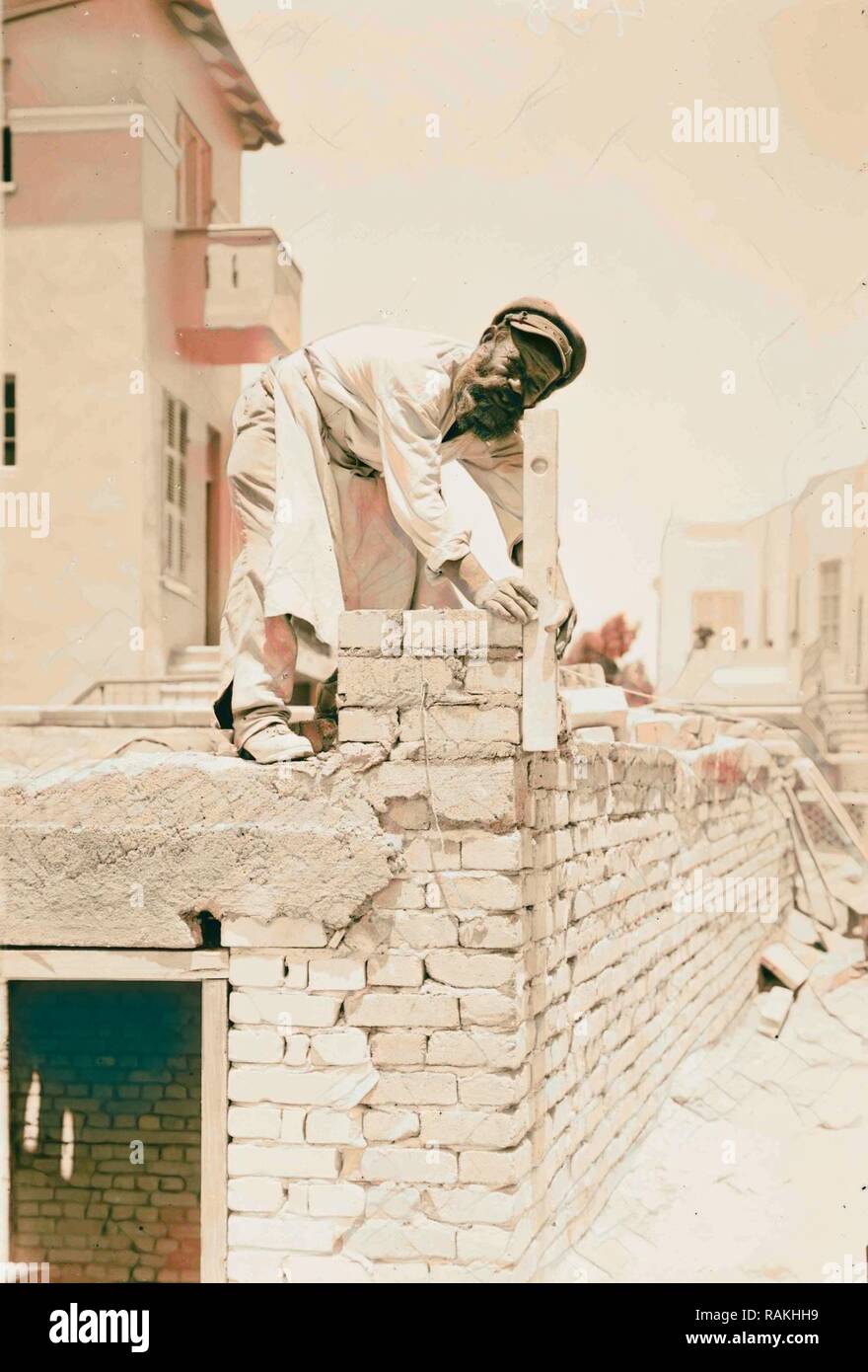 Jewish colonies and settlements. Tel Aviv. Jewish mason at work. 1920 ...