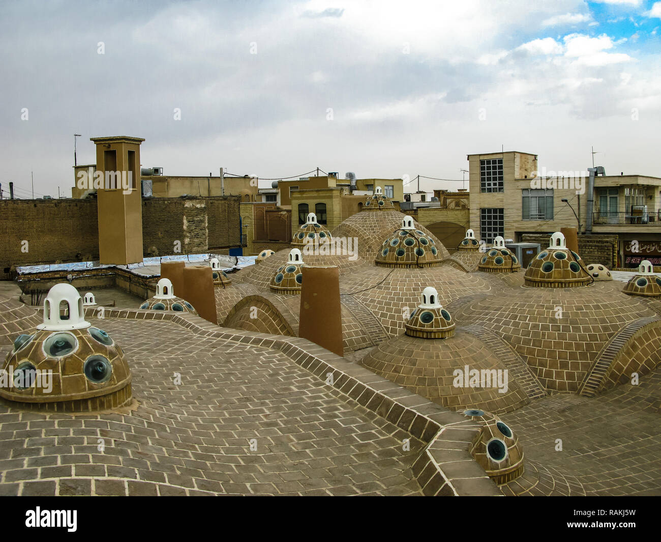 Roof view to traditional persian Borujerdi house with cooling tower ...