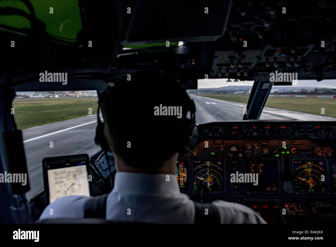 Maj. John Gattone, 1st Airlift Squadron pilot, lands a C-40B at Naples ...