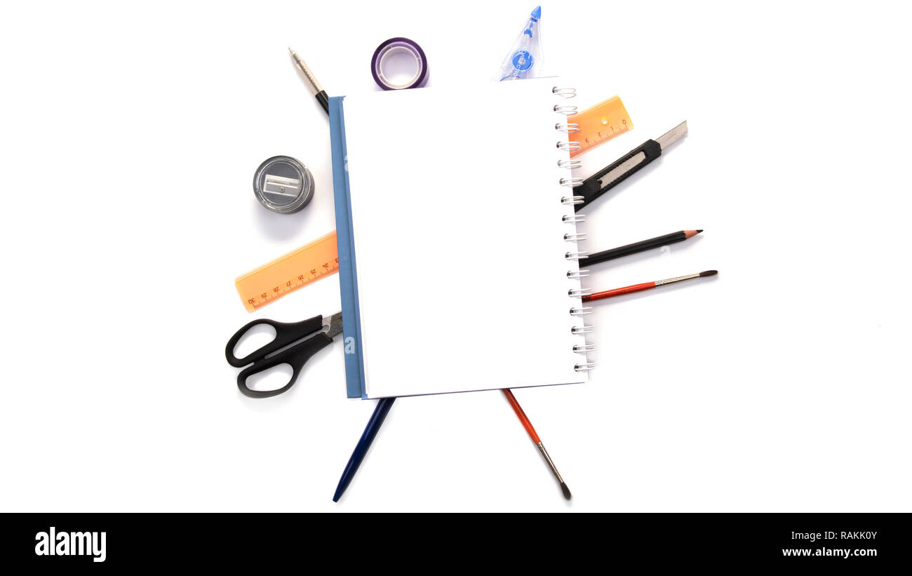 Notebook with stationary objects in the isolated background - Image ...