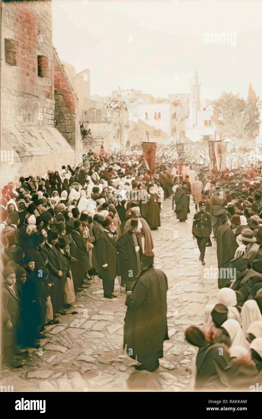 Christmas in Bethlehem, religious procession. 1898, West Bank, Israel ...