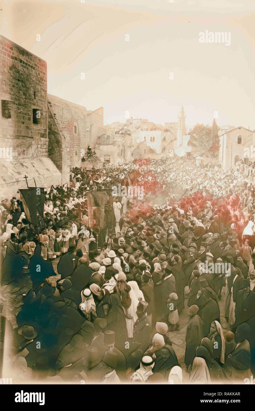 Christmas in Bethlehem, religious procession. 1898, West Bank, Israel ...