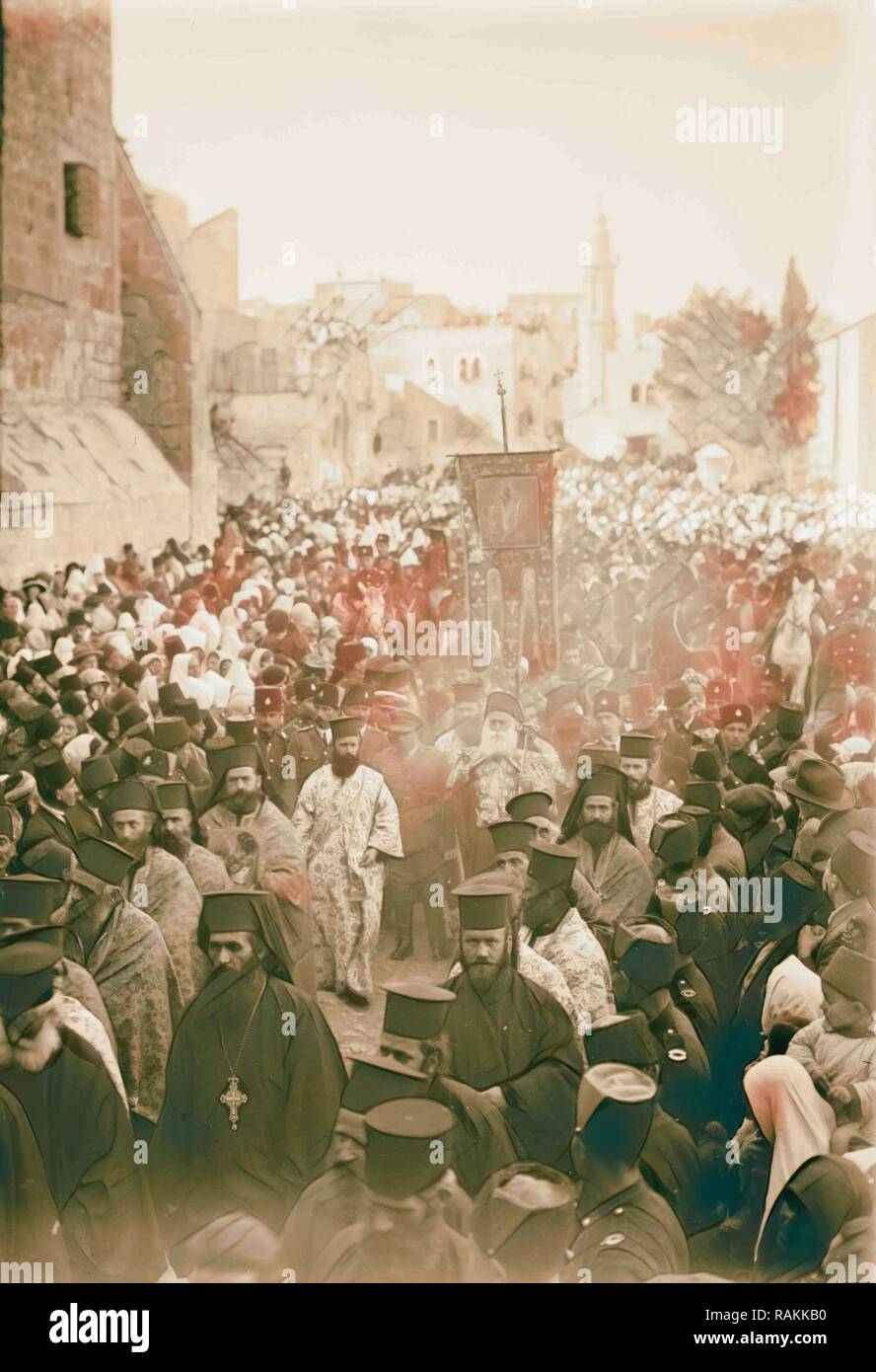 Christmas in Bethlehem, religious procession. 1898, West Bank, Israel ...